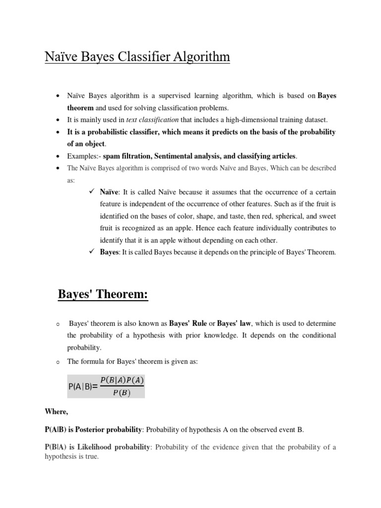 Naïve Bayes Classifier Algorithm | PDF