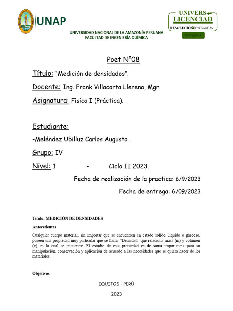 Poe 8 Terminado | PDF | Densidad | Líquidos