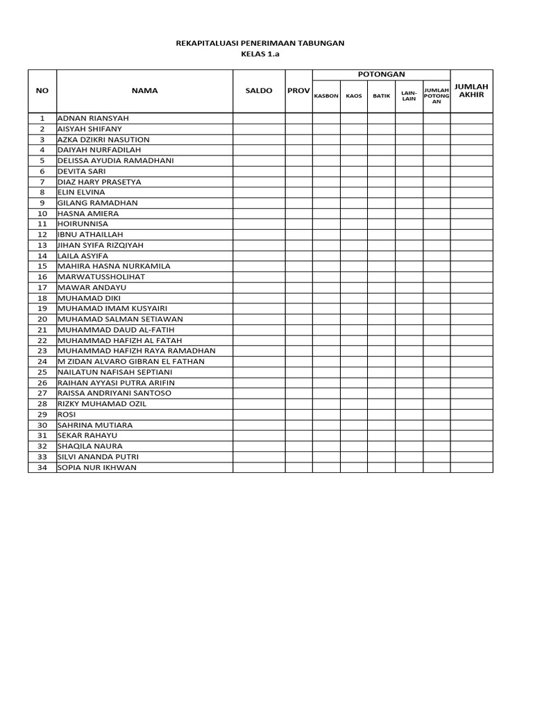 Rekap Tabungan Potret | PDF
