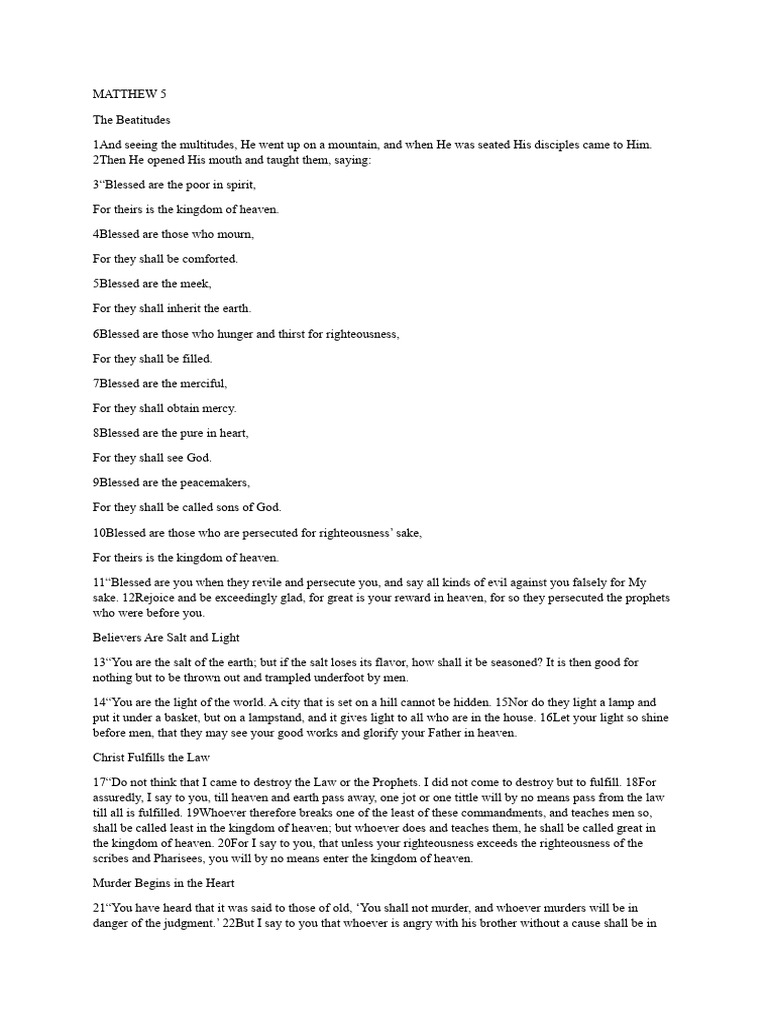 Matthew 5 | PDF | Religious Belief And Doctrine | Christian Belief And Doctrine