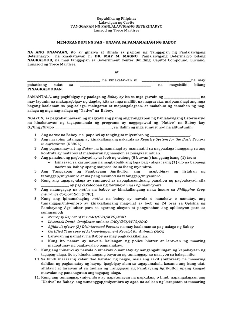 MOU NATIVE PIGS PVO Magallanes | PDF