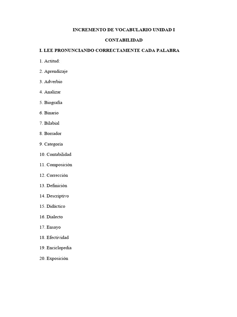 Vocabulario de Contabilidad Unidad I | PDF | Comunicación | Contabilidad