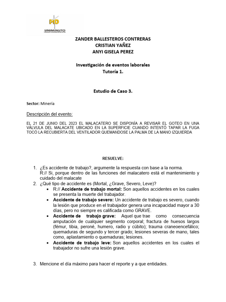 Actividad 1 Investigacion de Eventos Laborales Uniminuto | PDF