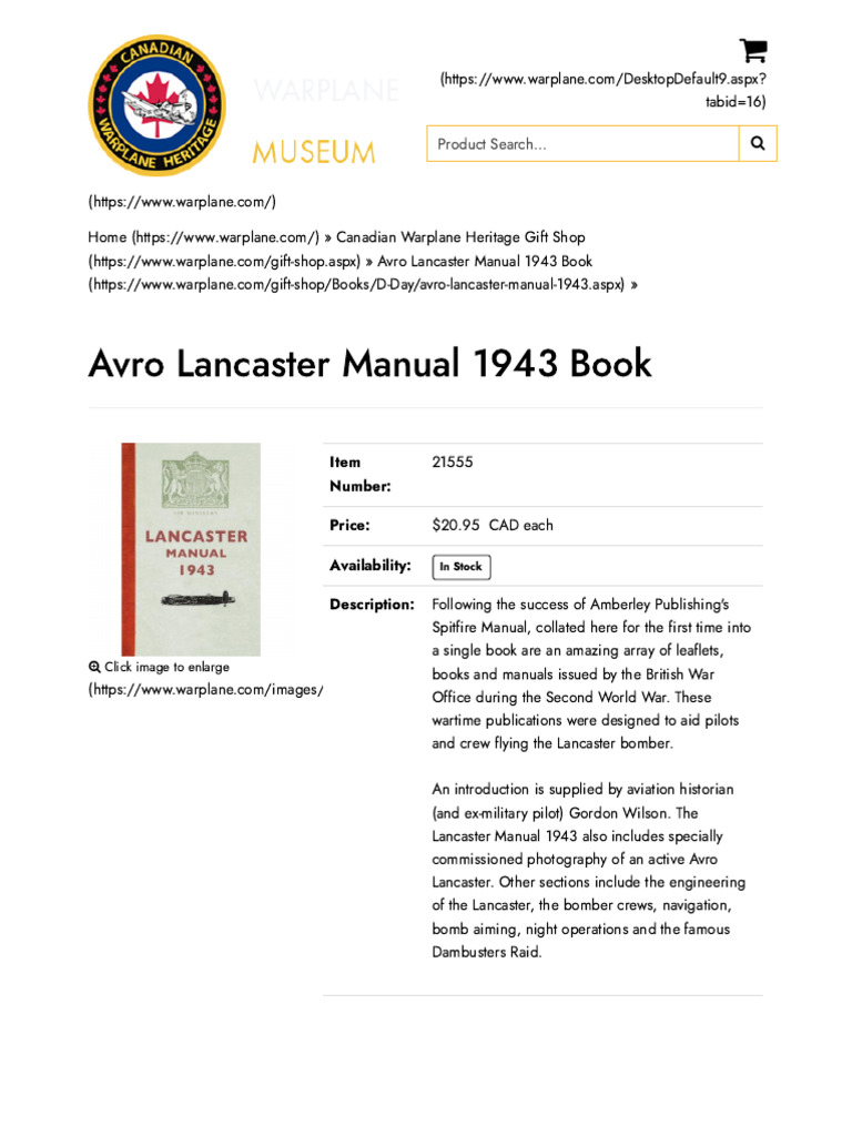 Avro Lancaster Manual 1943 Book - Canadian Warplane Museum Online Gift Shop | PDF | Aviation