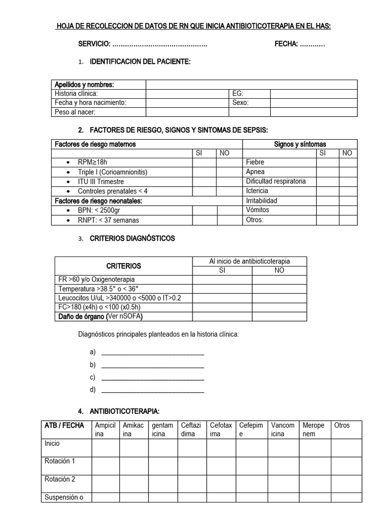 Hoja Recoleccion Datos Sepsis Neonatal 2021 | PDF | Salud pública | Medicina