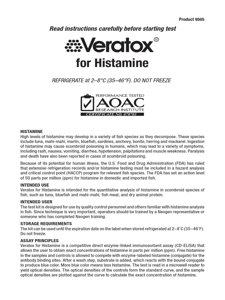 16004h Veratox Histamine Test 9505 Kitinsert | PDF | Detection Limit