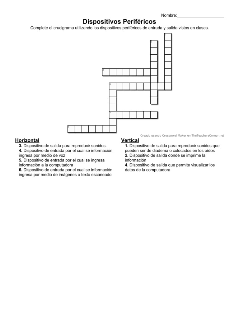 Crucigrama Dispositivos Perifericos | PDF Crucigrama Dispositivos Perifericos | PDF
