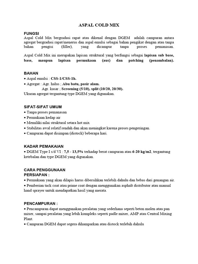 Aspal Cold Mix | PDF
