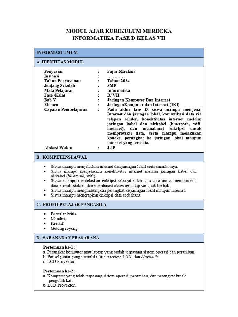 Modul Ajar Informatika Kelas 7 Fase D Bab 5 | PDF