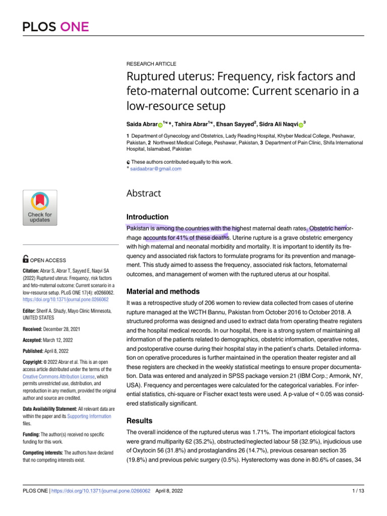 Uterine Ruptured 13 B | Download Free PDF | Maternal Death | Human Reproduction