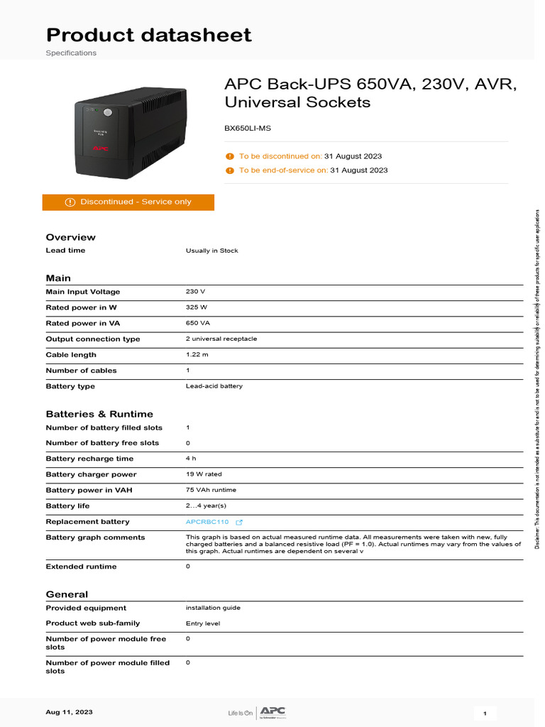 Back UPS - BX650LI MS | PDF | Mains Electricity | Battery Charger