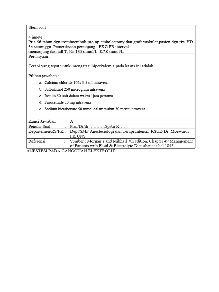 Soal CBT KATI UNS Modul Gangguan Elektrolit | PDF