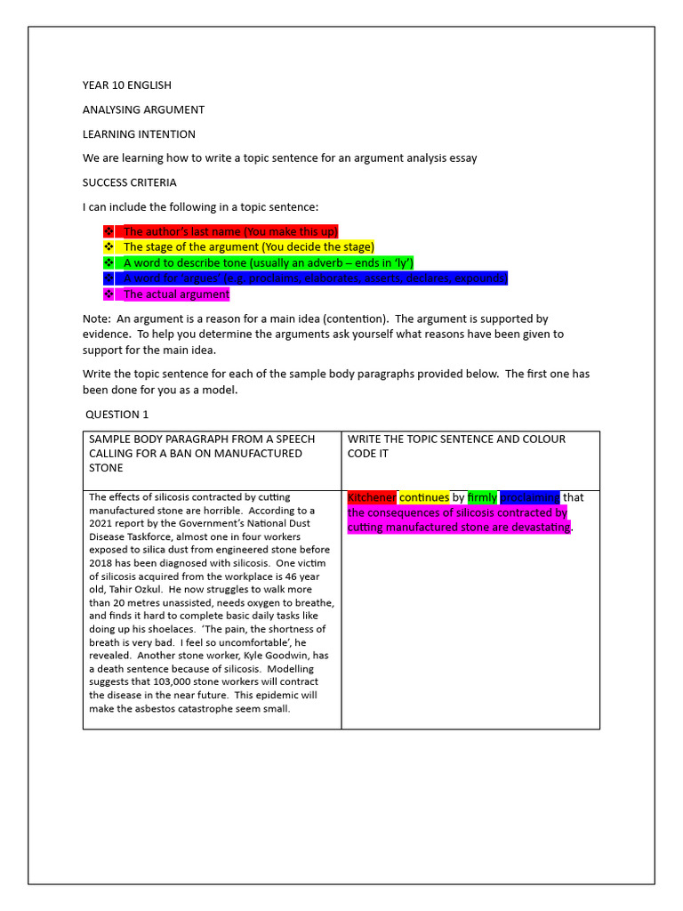 Topic Sentences in Argument Analysis Essay | PDF