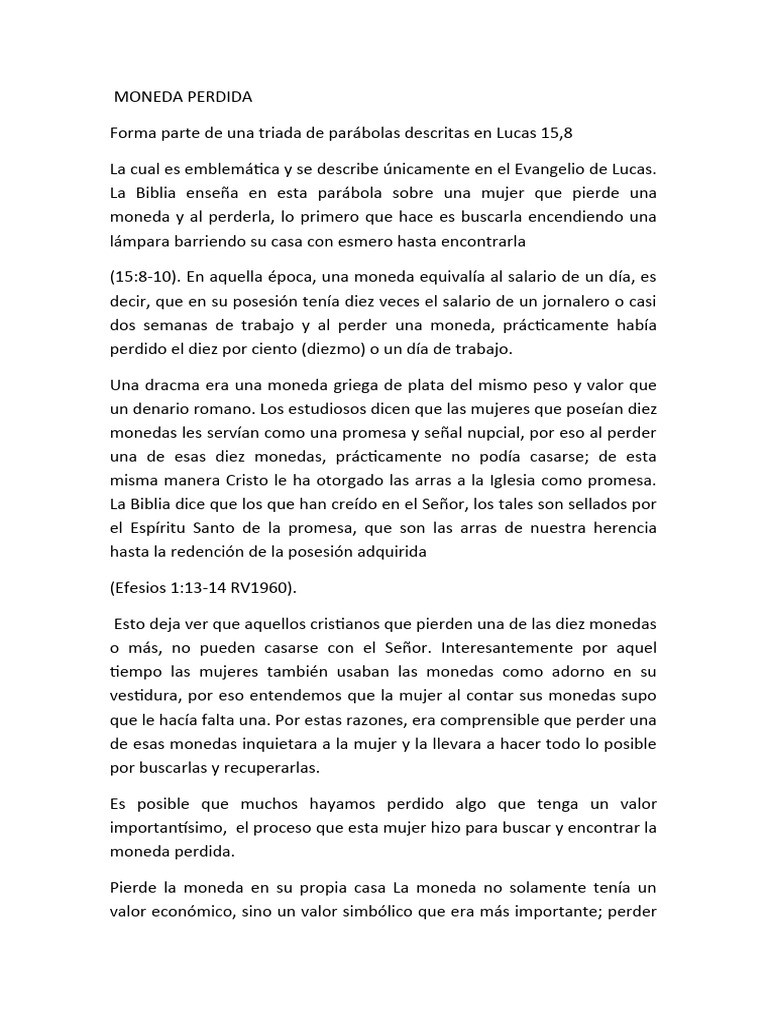 Parábola de la Moneda Perdida en Lucas | PDF