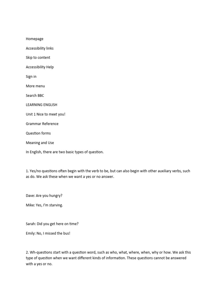 Types of Questions BBC | PDF | Question | Verb