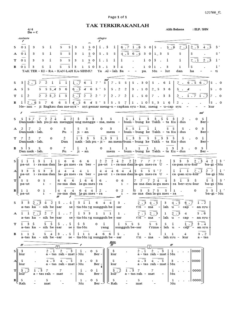 Partitur Lagu Rohani "Tak Terkira" | PDF