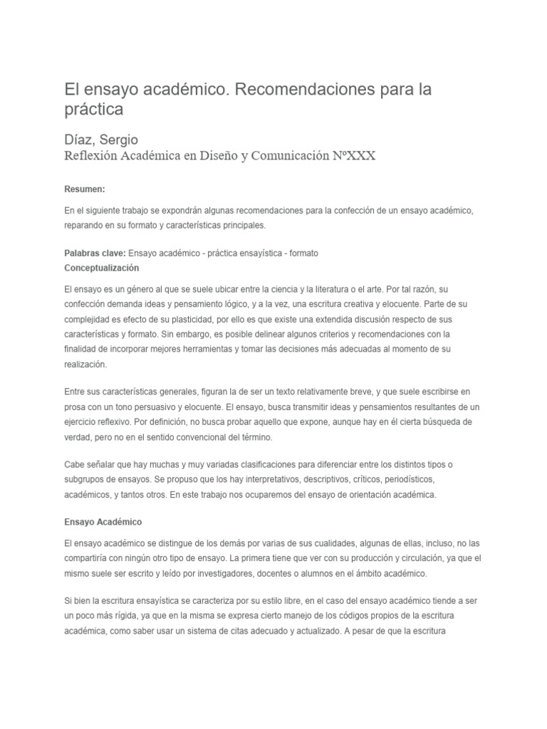EL Ensayo Academico Recomendaciones para La Práctica | PDF
