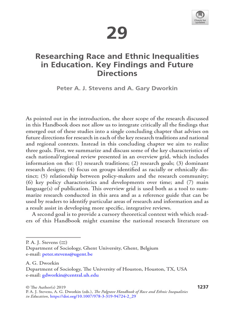 Researching Race and Ethnic Inequalities in Education, Key Findings and ...
