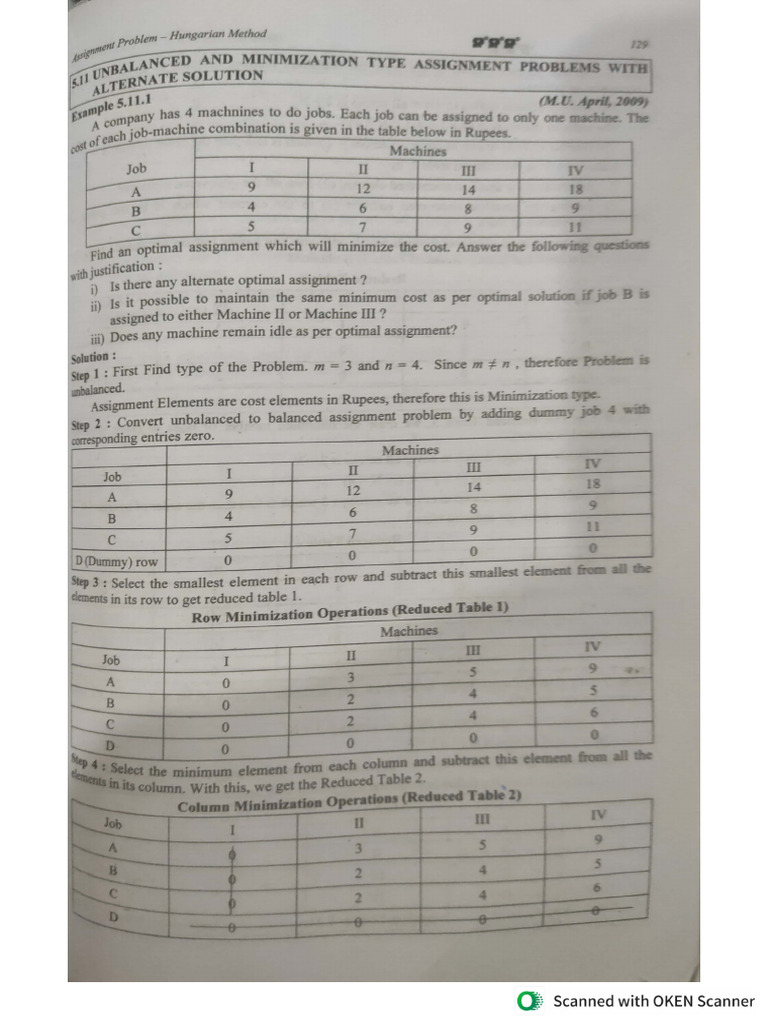 5 - Assignment Problem - Hungarian Method (For Practice) | PDF