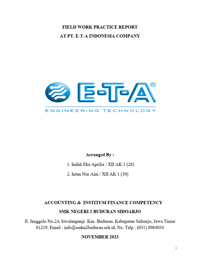 Field Work Practice Report: PT E-T-A Indonesia | PDF | Invoice | Image ...