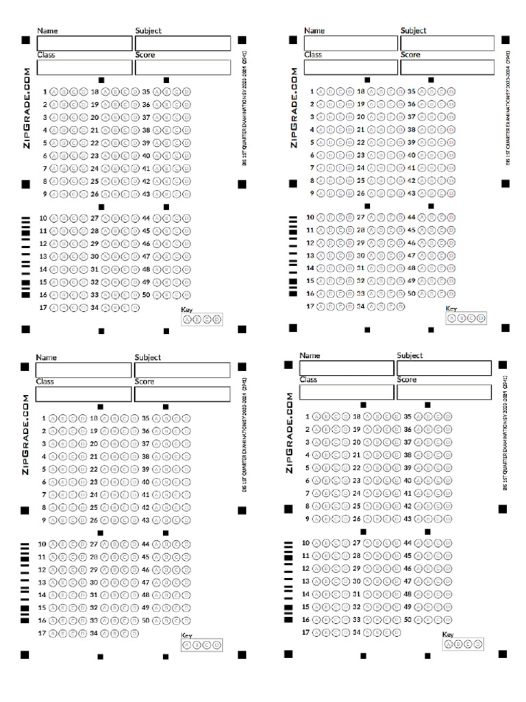 Zipgrade Answer Sheet 1st Quarter | PDF