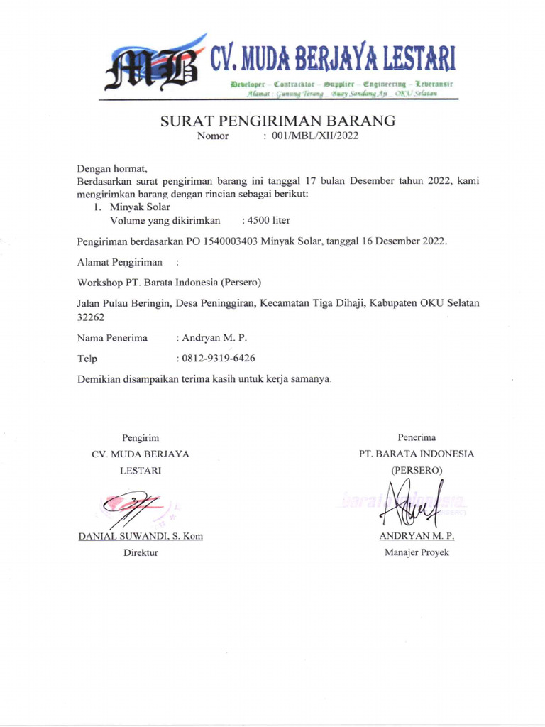 Surat Jalan Minyak Solar 17 Desember 2022 | PDF