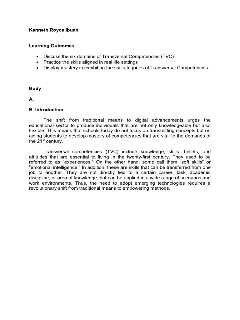 Royce WR - Transversal Competencies | PDF | Mass Media | Critical Thinking