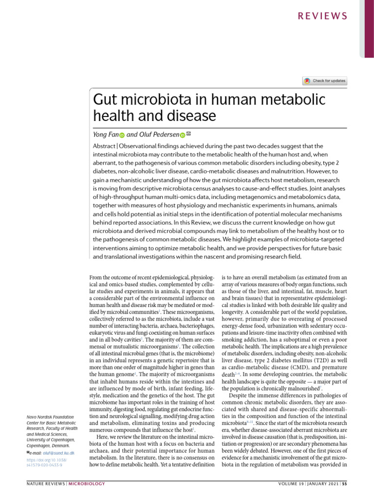 Gut Microbiota in Human Metabolic Health and Disease: Yong Fan and Oluf Pedersen | PDF ...