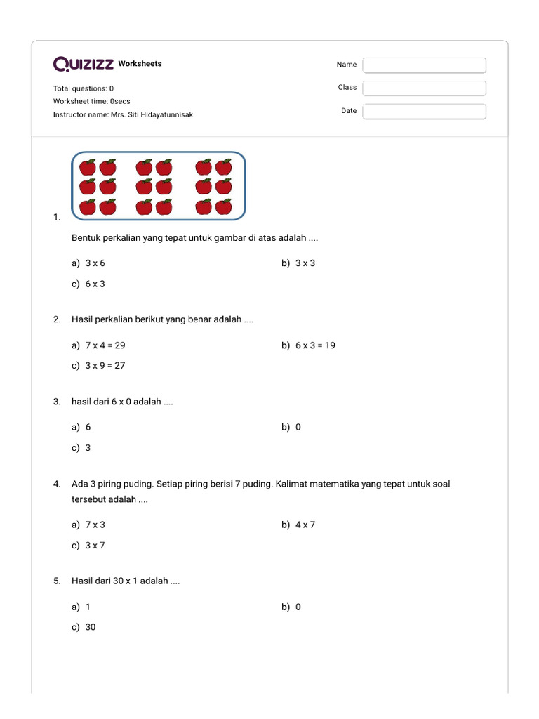 Soal Perkalian Kelas 4 SD dan 6 | PDF
