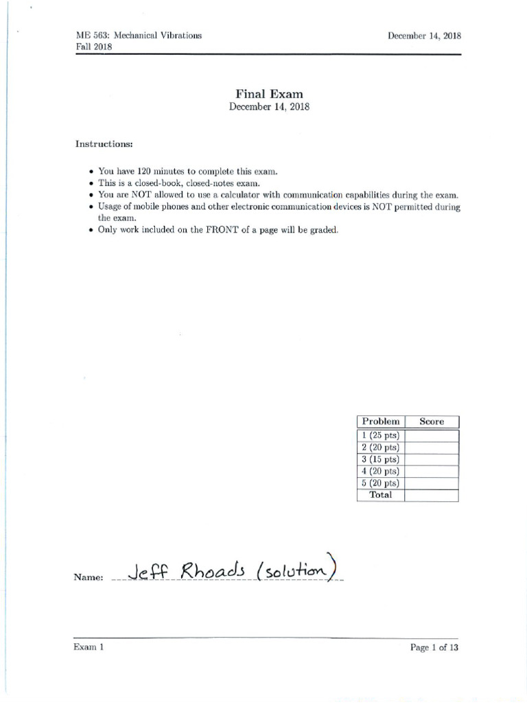 Final Exam Solution | PDF