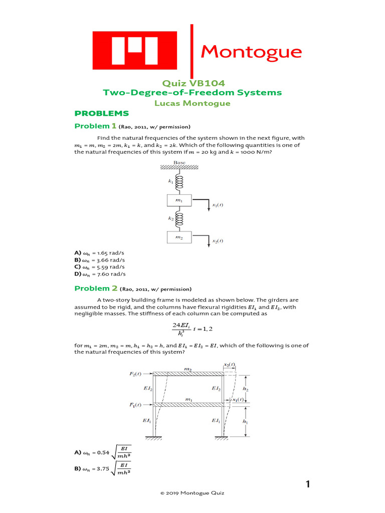 Two-Degree-of-Freedom System Problems | PDF | Propeller | Normal Mode