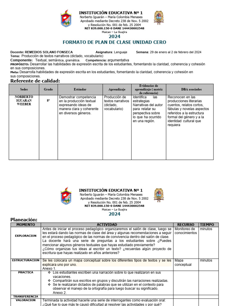 FORMATO DE PLAN DE CLASE UNIDAD CERO-meme | PDF | Ciencia cognitiva | Aprendizaje