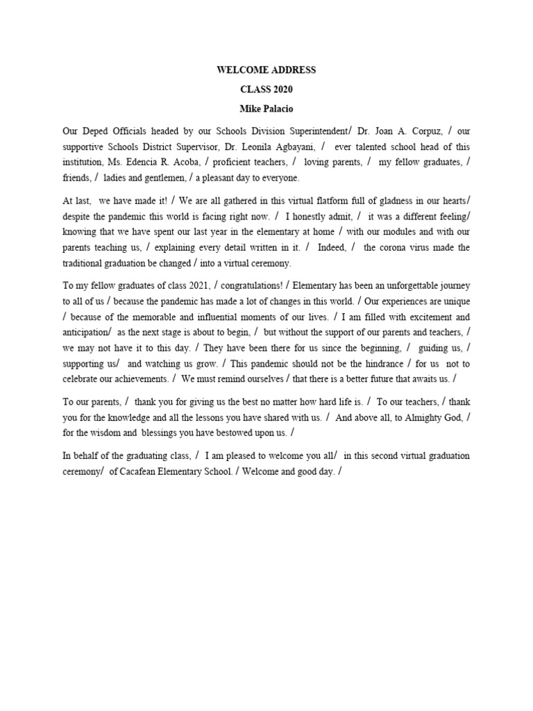 Graduation Welcome Address | PDF