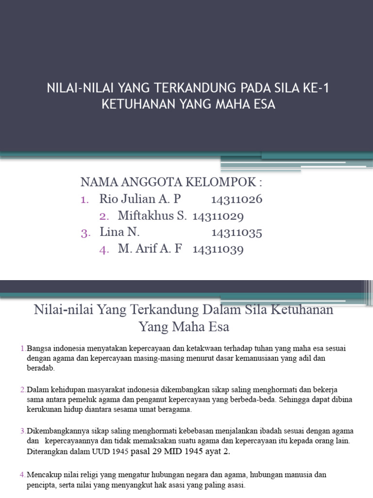 Nilai-Nilai Yang Terkandung Pada Sila Ke-1 Ketuhanan Yang Maha Esa | PDF