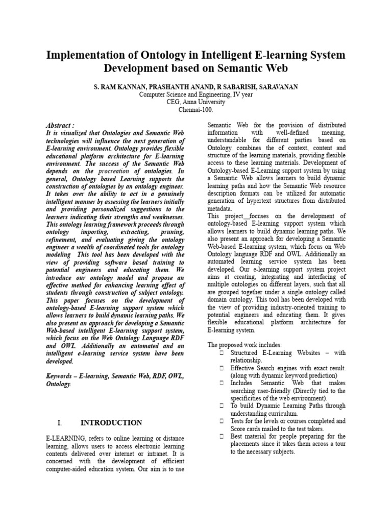 Implementation of Ontology in Intelligent E-Learning System Development Based On Semantic Web ...