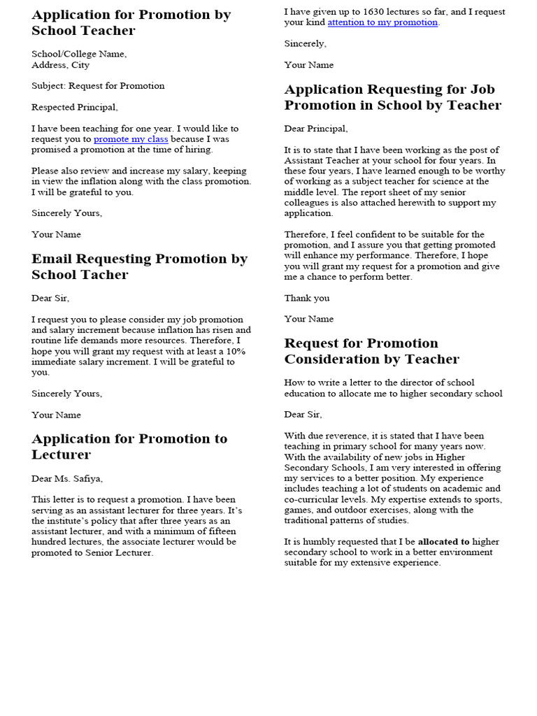 Sample Letter Requesting Promotion | PDF | Teachers | Lecturer