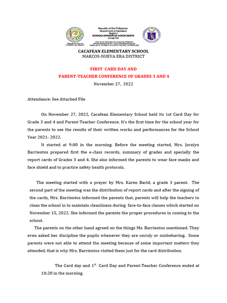 1st Card Day Narrative Report | PDF