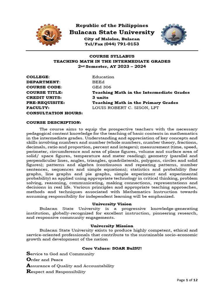 Course Syllabus For GEd 306 A.Y. 23 24 2nd Semester | PDF | Educational ...