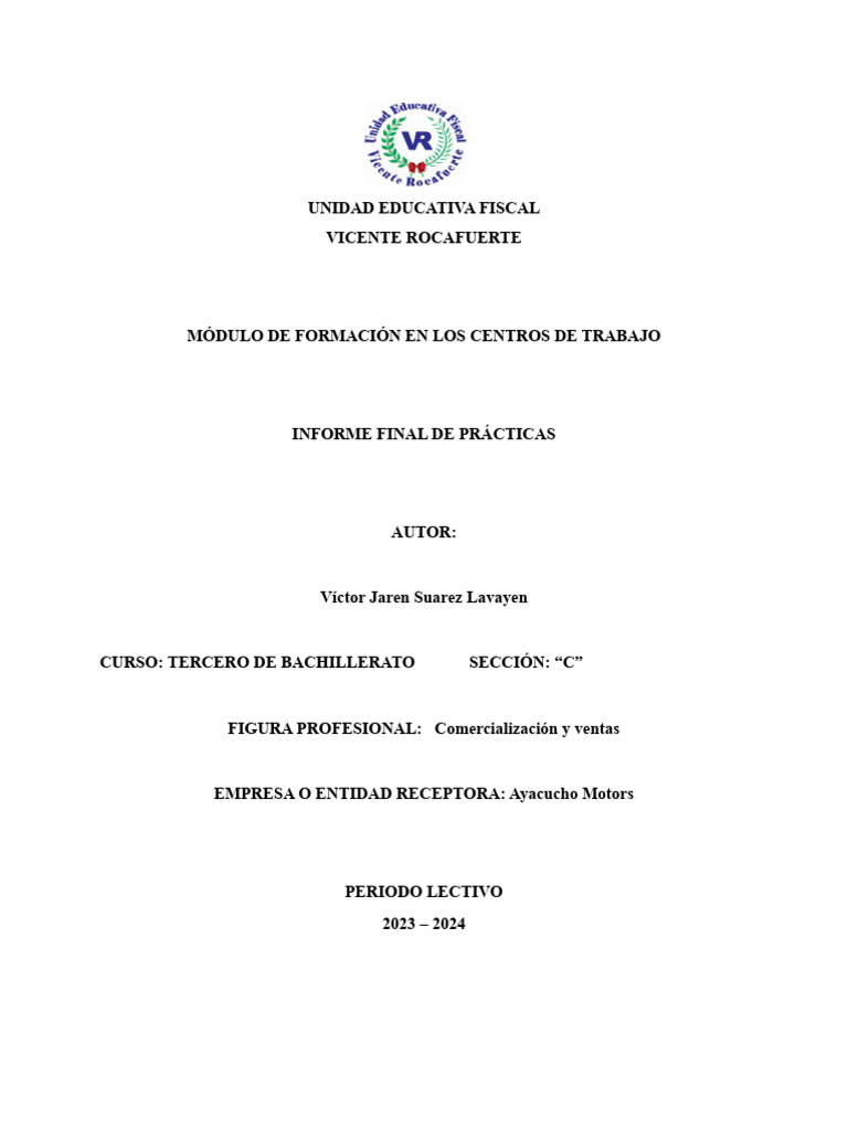 Estructura Del Informe Final de Practicas Estudiantiles | PDF | Business