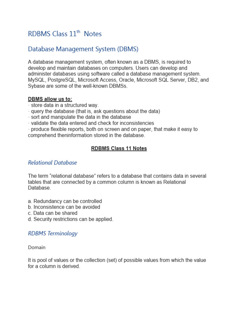 RDMS Notes | PDF | Relational Database | Databases RDMS Notes | PDF | Relational Database | Databases