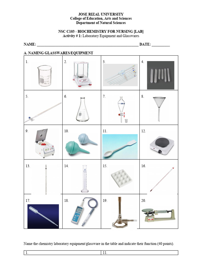 Week 2 Lab Activity 1 Laboratory Equipment and Glassware | PDF