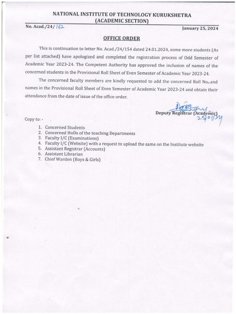 Office Order Regarding Including The Names in The Provisional Roll ...