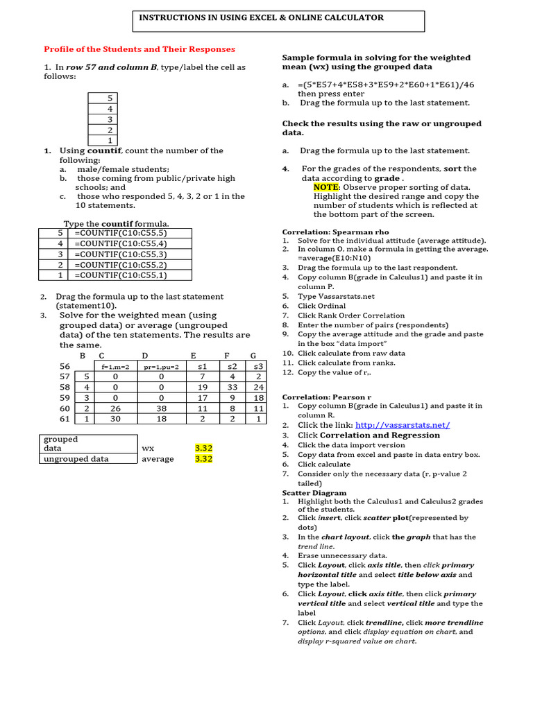 Instructions in Using Excel and Online Calculator | PDF | Student's T ...