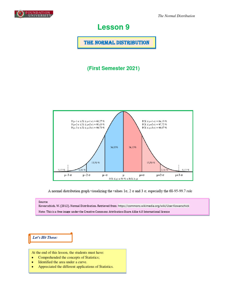 Lesson 9 The Normal Distribution | PDF | Standard Score | Standard ...