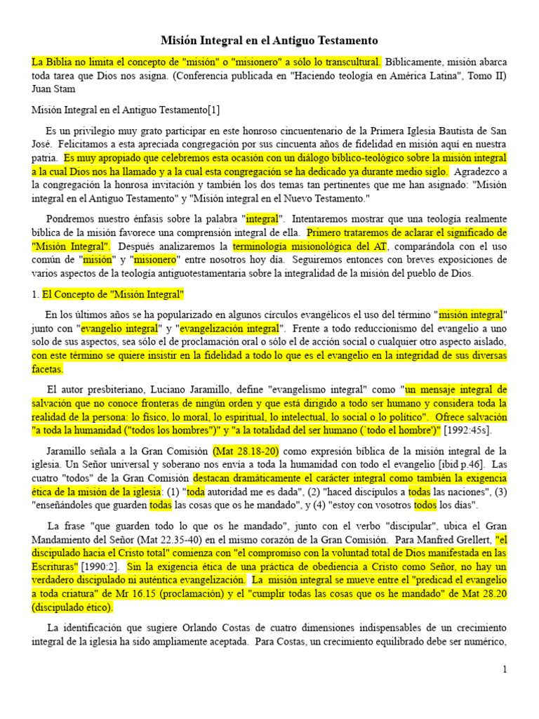 Misión Integral en el Antiguo Testamento | PDF | Gran comisión | Misionero