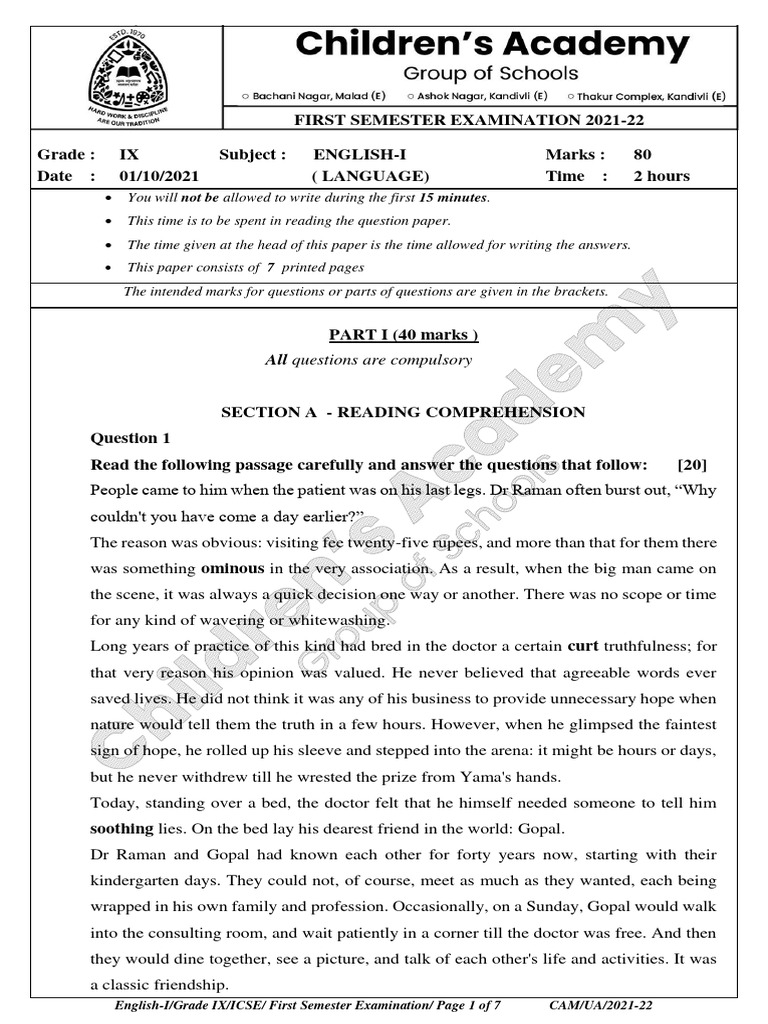 Grade IX - English Language - Sem I - 2021-22 | PDF