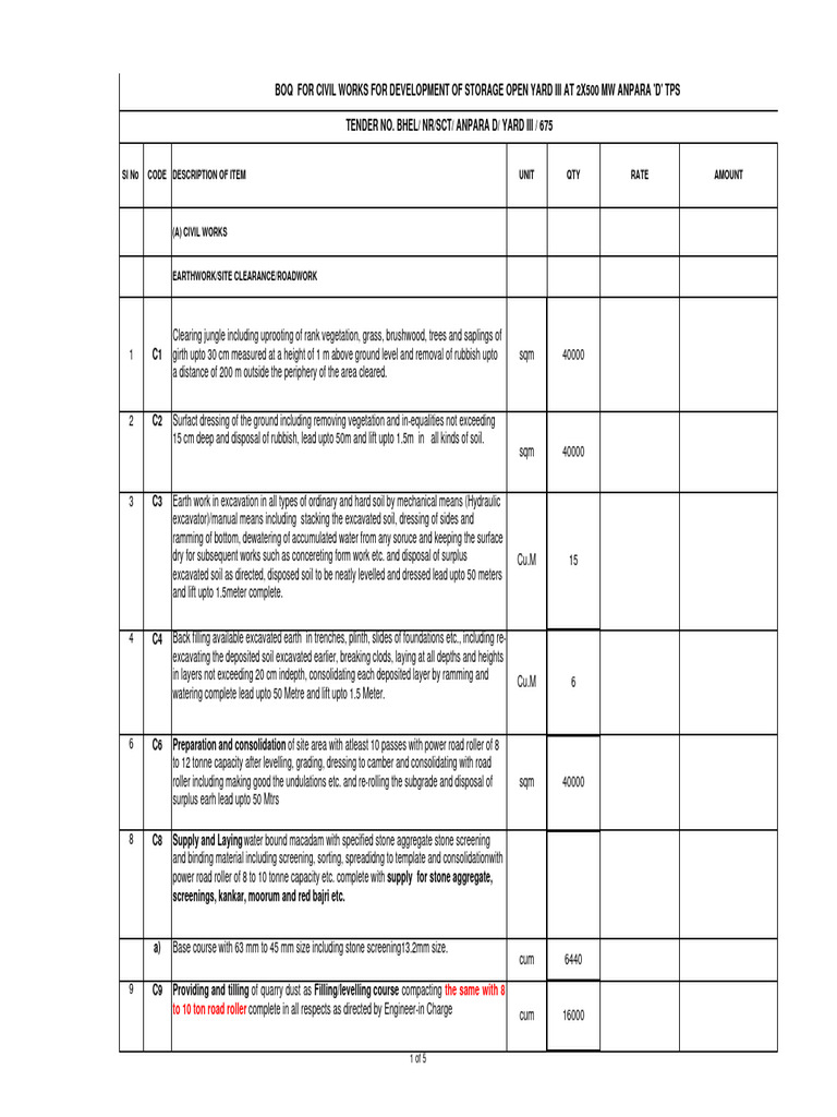 Anpara-D YARD III BOQ With GI Chain Link Fencing - BOQ 675 | PDF ...