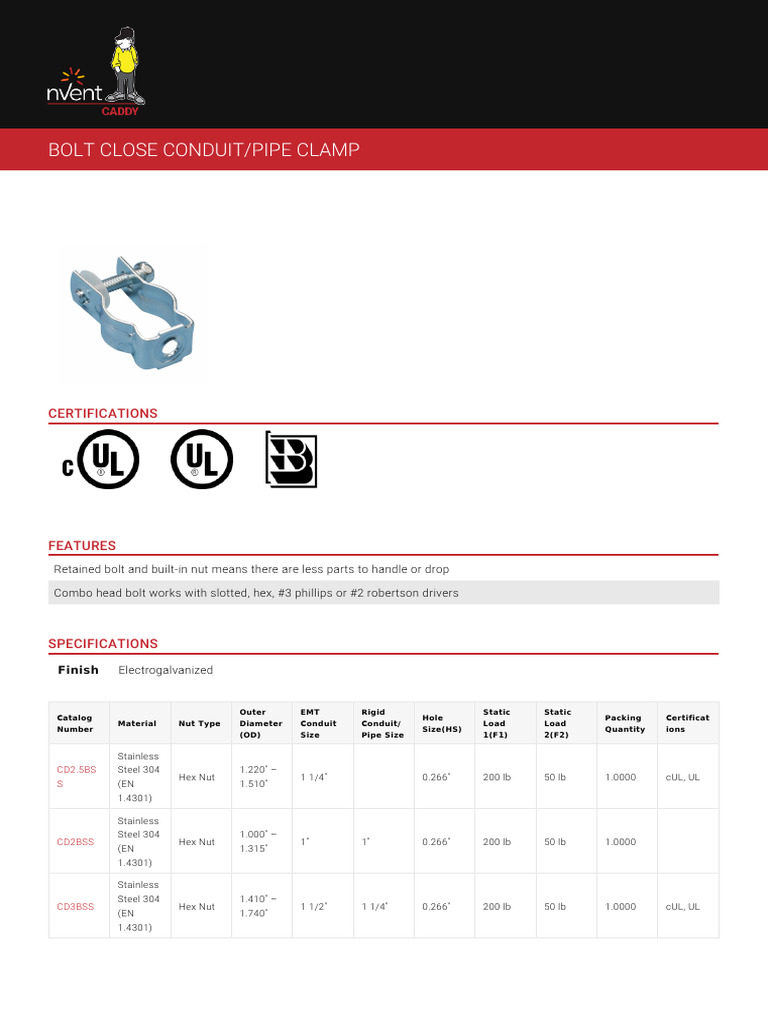 Nvent CADDY Bolt Close Conduit Pipe Clamp | PDF | Pipe (Fluid ...