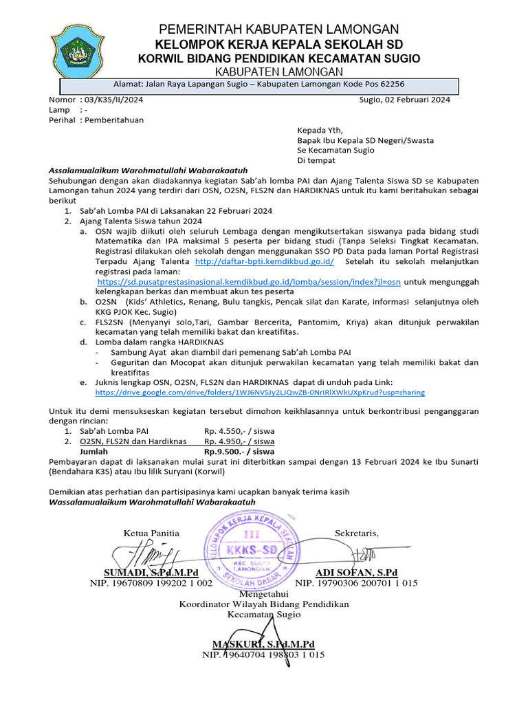 Pemberitahuan Lomba Ajang Talenta Siswa | PDF