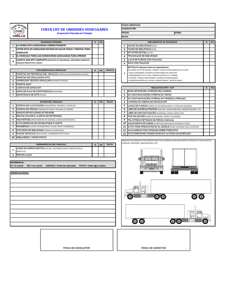 Check List de Unidades Vehiculares | Descargar gratis PDF | Vehículos ...